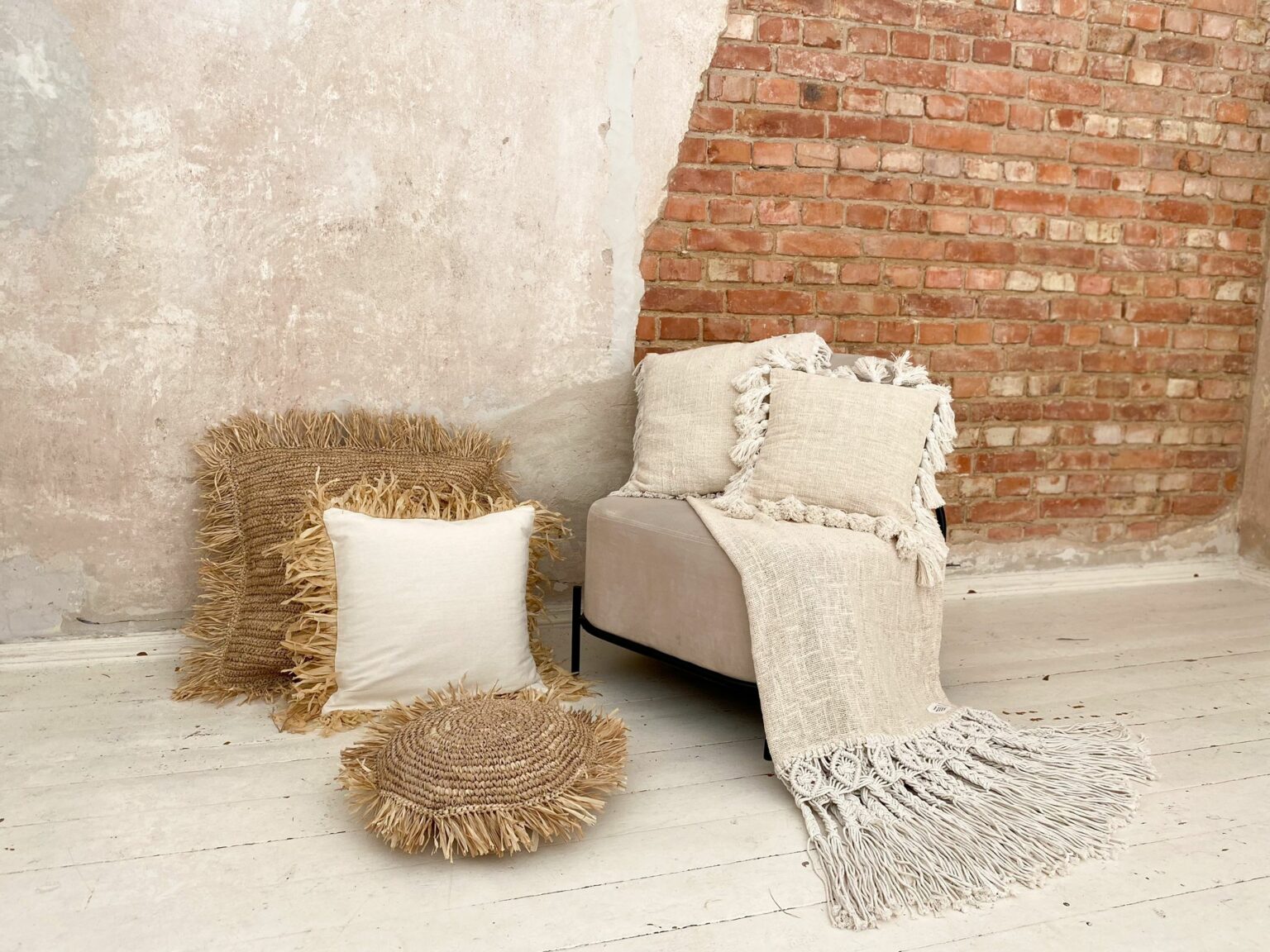 Koc Boho z Frędzlami z Surowej Bawełny | Pled Boho | BALI BALI